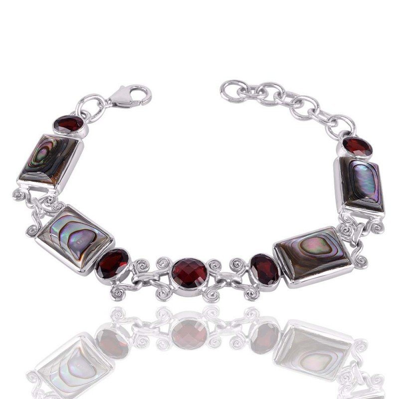 Sterling Silver Garnet & Abalone Shell Bracelet – Elegant Artisan ...