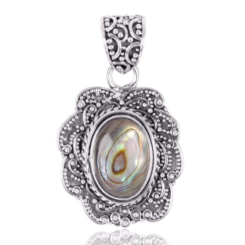 Vintage-Inspired Sterling Silver Abalone Shell Pendant - Dhruvika Jewelry